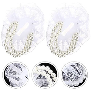 TEHAUX Bridal Wristband Pearl Bracelets Wrist Corsage Bride Accessories 12pcs Wedding Wrist Corsages Pearl Lace Corsage Wristlet Pearl Wedding Wristband Wrist Band for DIY Corsage Manual