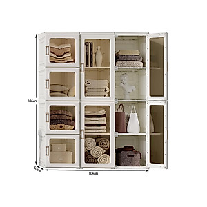 HYLA Portable Closet Clothes Wardrobe, Plastic Bedroom Decoration, Depth Cube Storage Organizer with Transparent Doors, White (12 Grids 8 Doors)