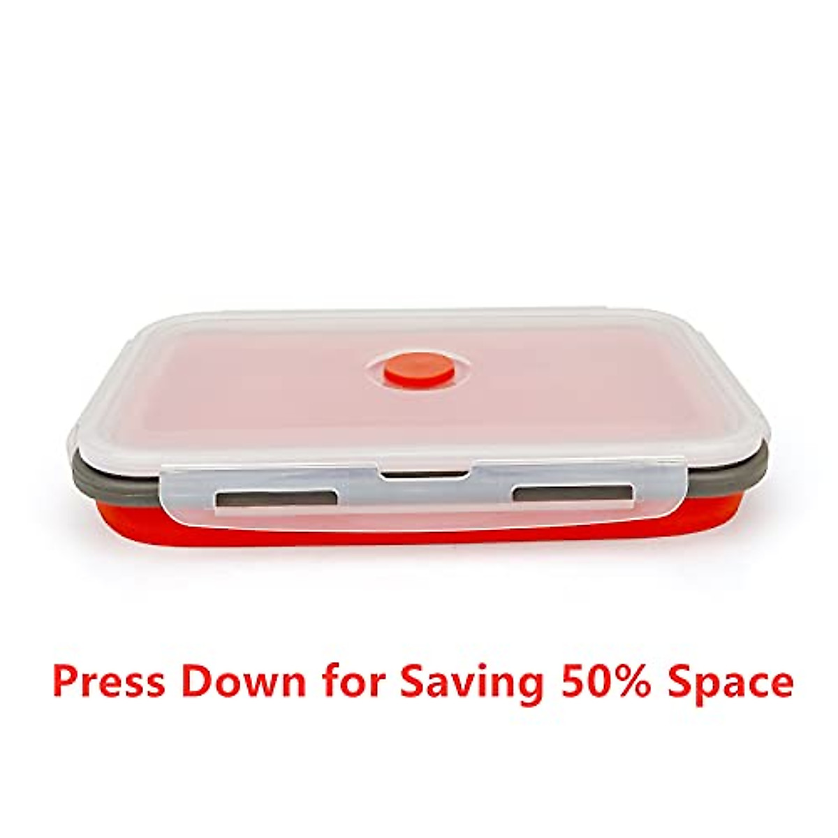 CARTINTS Large Collapsible Camping Food Containers, 1200ml Silicone Lunch Container, Microwave Safe Reusable Meal Prep Container For Indoor&Outdoor Kitchen With Foldable Spoon, Grey Red