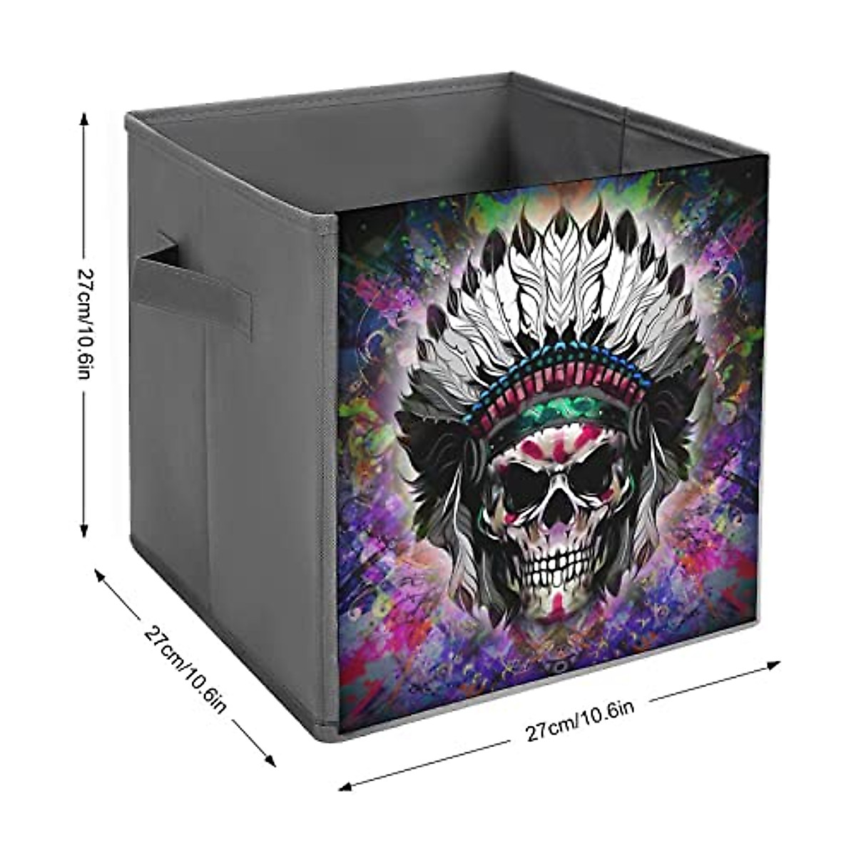 Indian Skull Collapsible Storage Bins Basics Folding Fabric Storage Cubes Organizer Boxes with Handles