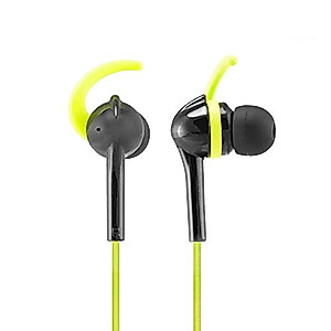 Wicked Audio Fang — Earbud Headphones for Exercise — Sweat Resistant Wired Headphones with Microphone and Track Control, Tangle-Free Cord and Smart Plug — Black/Lime