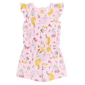 Disney Princess Mulan Belle Ariel Cinderella Little Girls Sleeveless Romper Pink 7-8