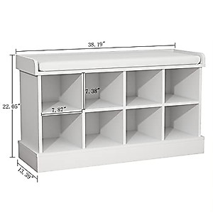 love furniture Shoe Bench, Shoe Storage Bench with 8 Compartments and Cushion, Shoe Cabinets for Entrance Porches, Front Doors, Living Rooms, Bedrooms, Garages, Closets (38inch, White)