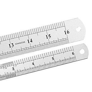uxcell Straight Ruler 150mm 6 Inch 300mm 12 Inch 400mm 16 Inch Metric Stainless Steel Measuring Ruler Tool with Hanging Hole Inch & Centimeters Precision Drawing Ruler 1 Set