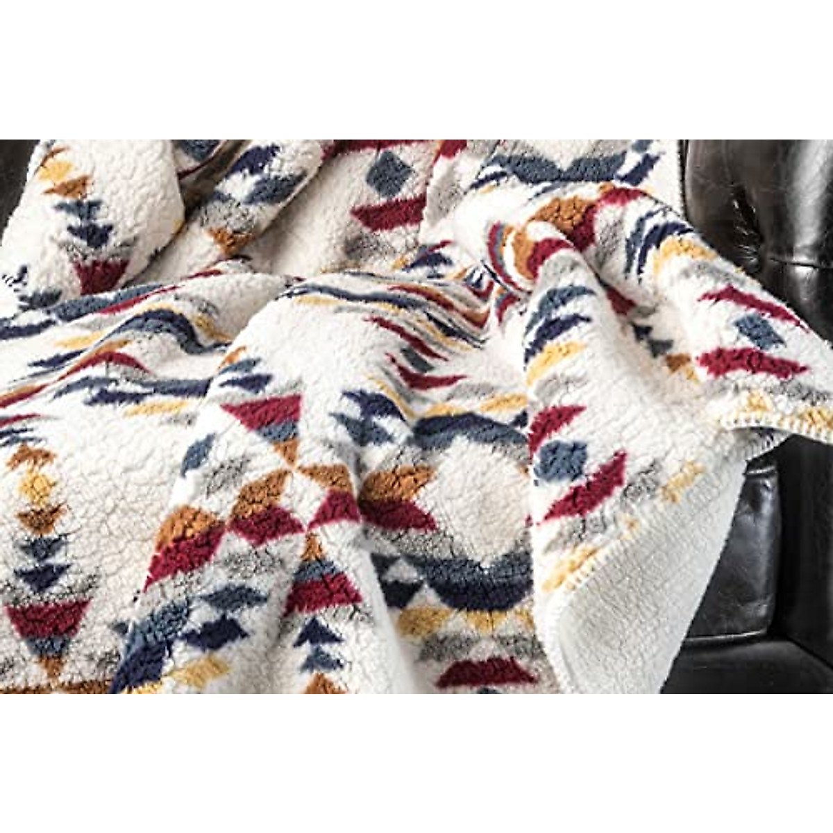 Luxe Sherpa Fleece Blanket Ultra Plush Lightweight Throw Blanket Soft Cozy for Bed Sofa Home Warm Fuzzy Blanket Bohemian Soft Cozy Plush Blanket, Navajo Print Multi, 50 in x 60 in