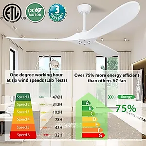 YKXONFA Solid Wood Ceiling Fans Without Light, 52 inch Real Wood Ceiling Fan with 6-Speeds 3 Wood Blades, Indoor Outdoor Ceiling Fans for Garage, Farmhouse, Living Room, Bedroom, Office