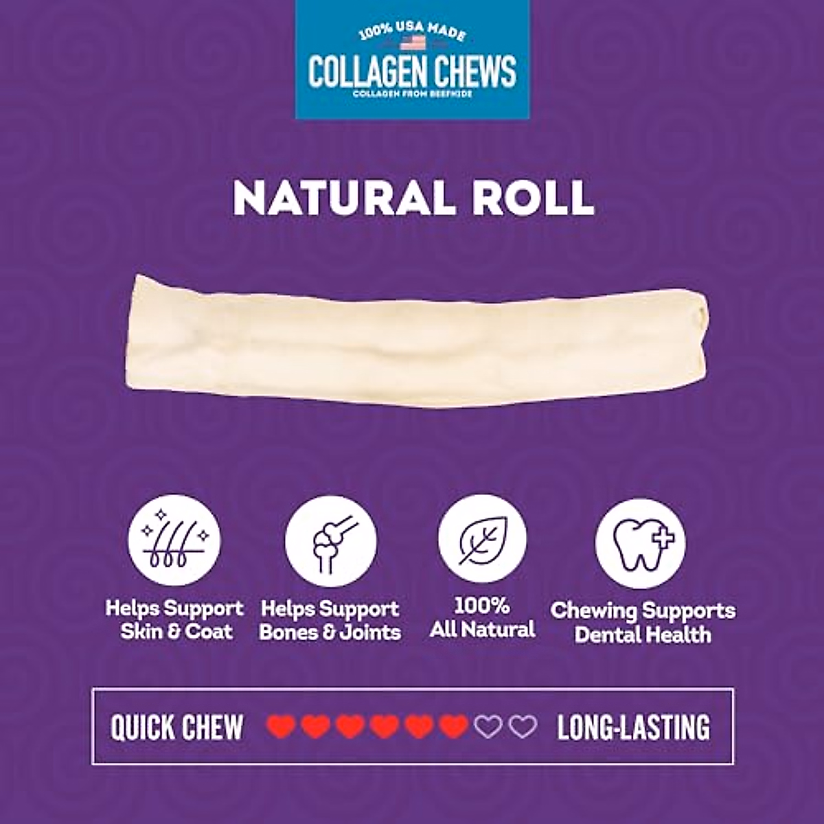 Treatly USA Collagen Rolls 9-10" Dog Chew Treats - Natural Flavor, 4 Count/1 Pack