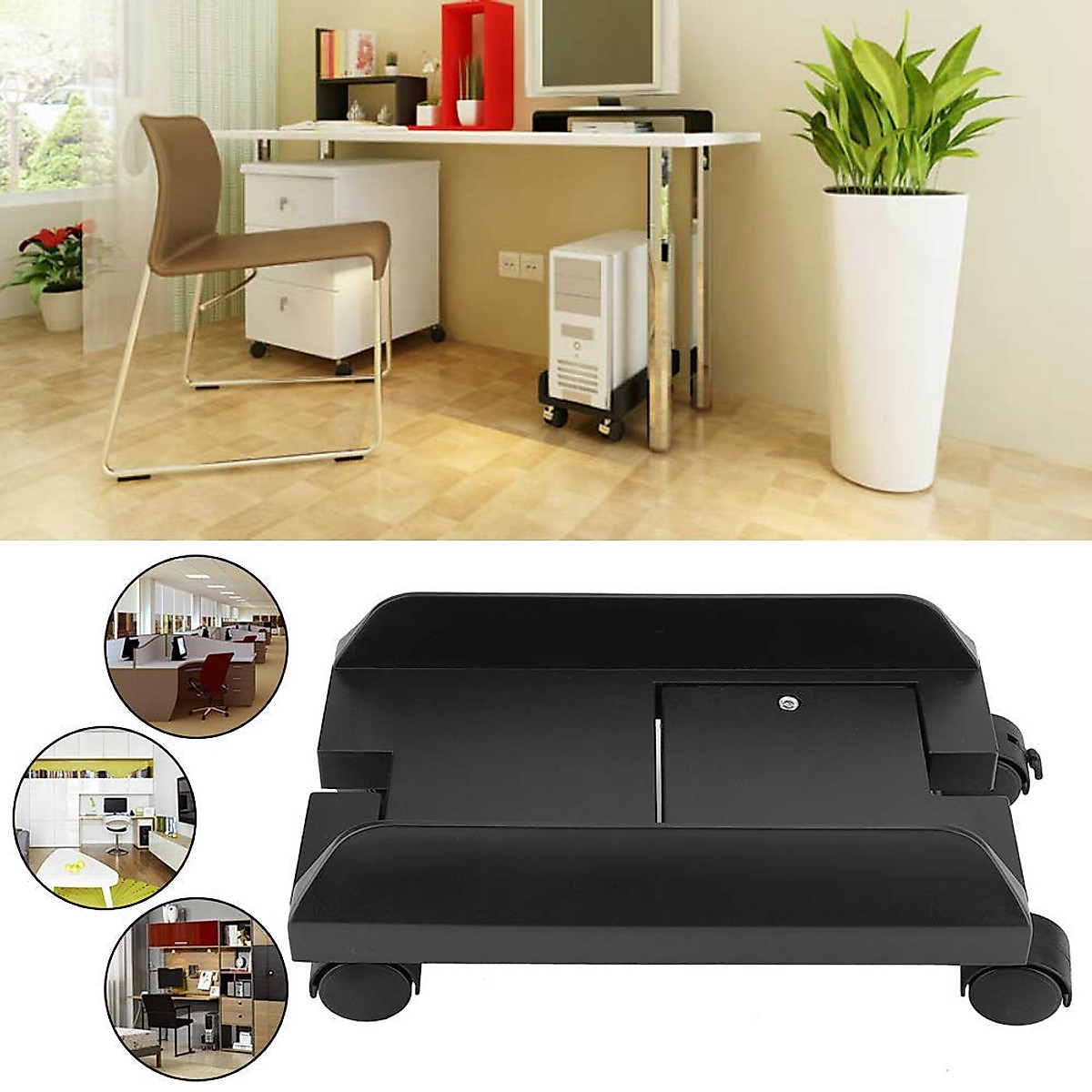 CPU Stand Mobile Desktop Tower Computer Floor Stand Rolling Caster Wheels Adjustable Width Universal PC Computer Holder Cart with 4 Caster Wheels (Black)