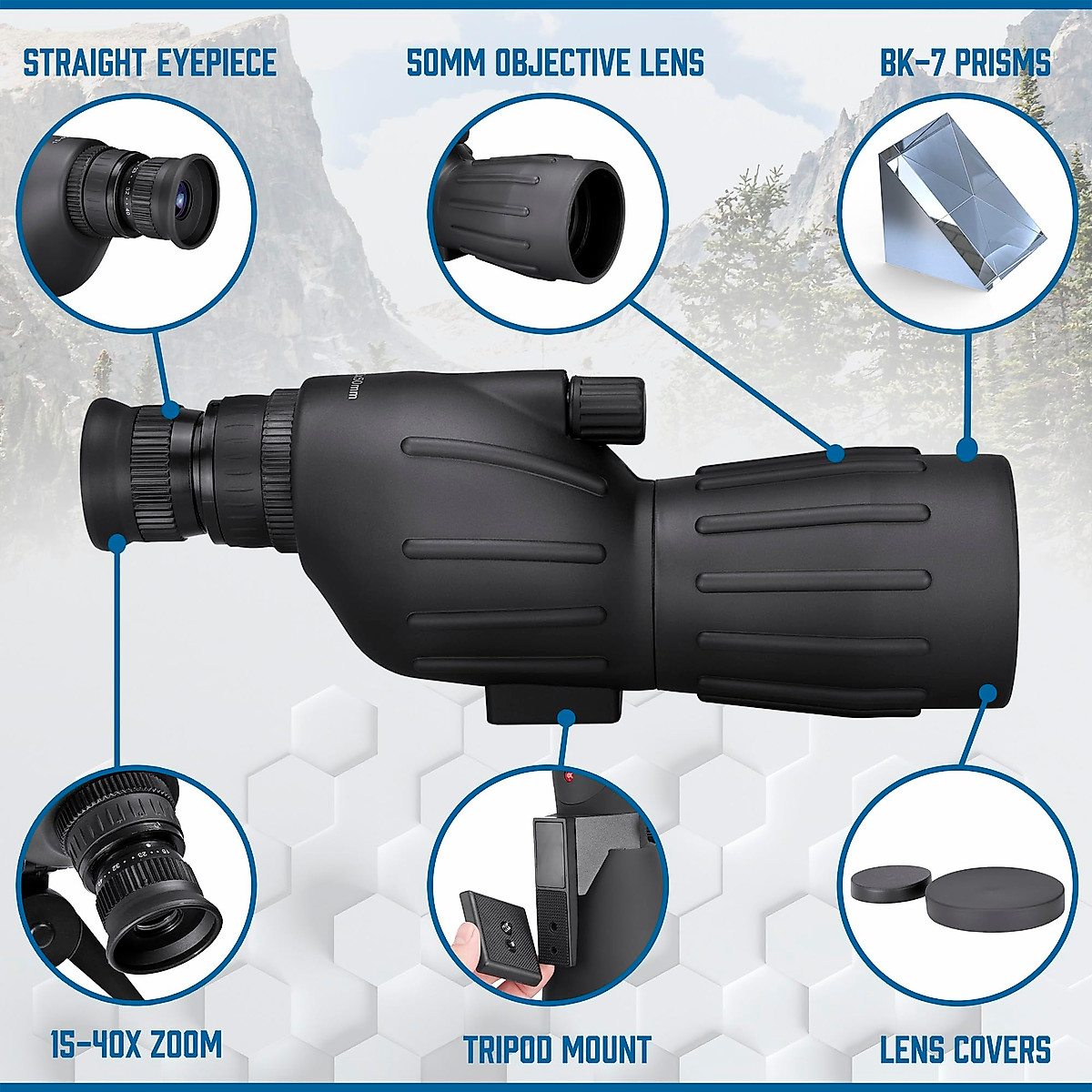 BARSKA Colorado Spotting Scopes with Tripod for Hunting Birding Target Shooting - 15-40x50