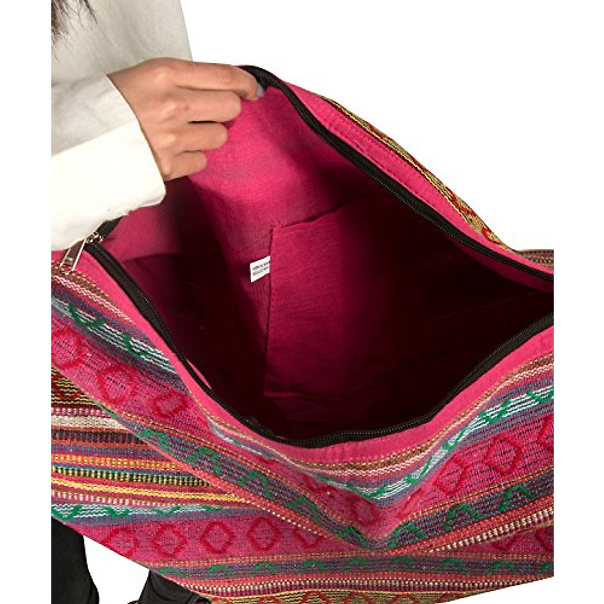 Pink Jacquard Cotton Shoulder Travel Canvas Tote Bag Hobo Style Casual Market Purse Handbag