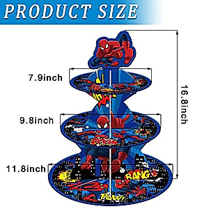 3 Tier Spider Cupcake Stand Spider Hero Cardboard Cupcake Holder Spider Themed Party Table Centerpieces Decorations for Boys Girls Fans Birthday Party Supplies