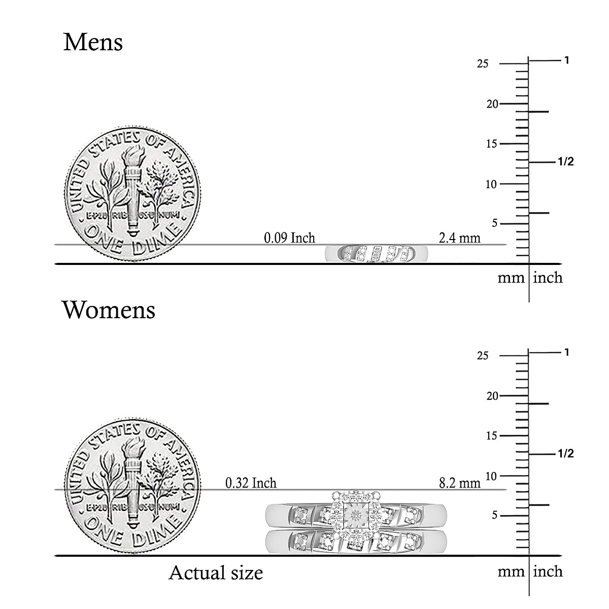 Dazzlingrock Collection White Diamond Halo Illusion Wedding Trio Ring Set For Men & Women (0.10 ctw, Color I-J, Clarity I2-I3) in 925 Sterling Silver, Women size 7 and Men size 10