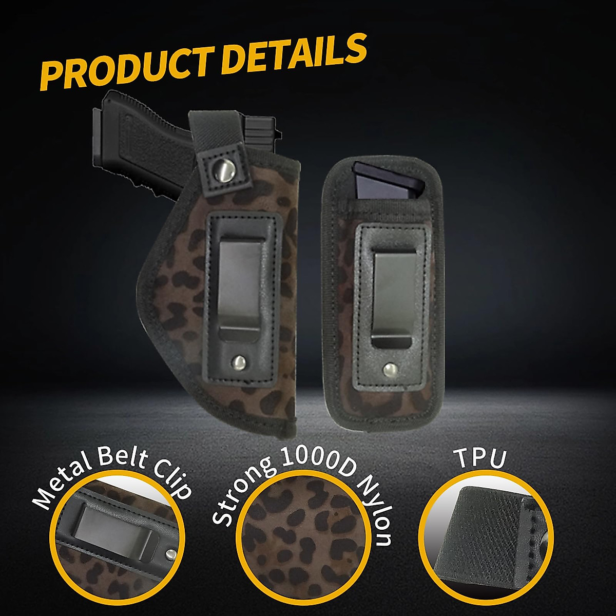 SAMTUIRUI Gun Holsters for Men Women, IWB/OWB 9mm Holsters for Concealed Carry, Universal Pistol Handguns Holster for Right Left Hand Draw, Fits Glock and Similar Handgun, Leopard Design