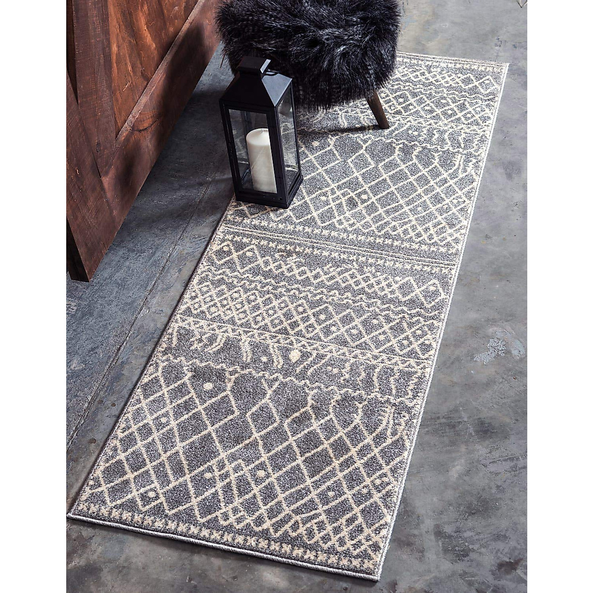 Unique Loom Fez Collection Tribal, Moroccan, Bohemian Area Rug, Runner 2' 0" x 6' 1", Gray/Beige