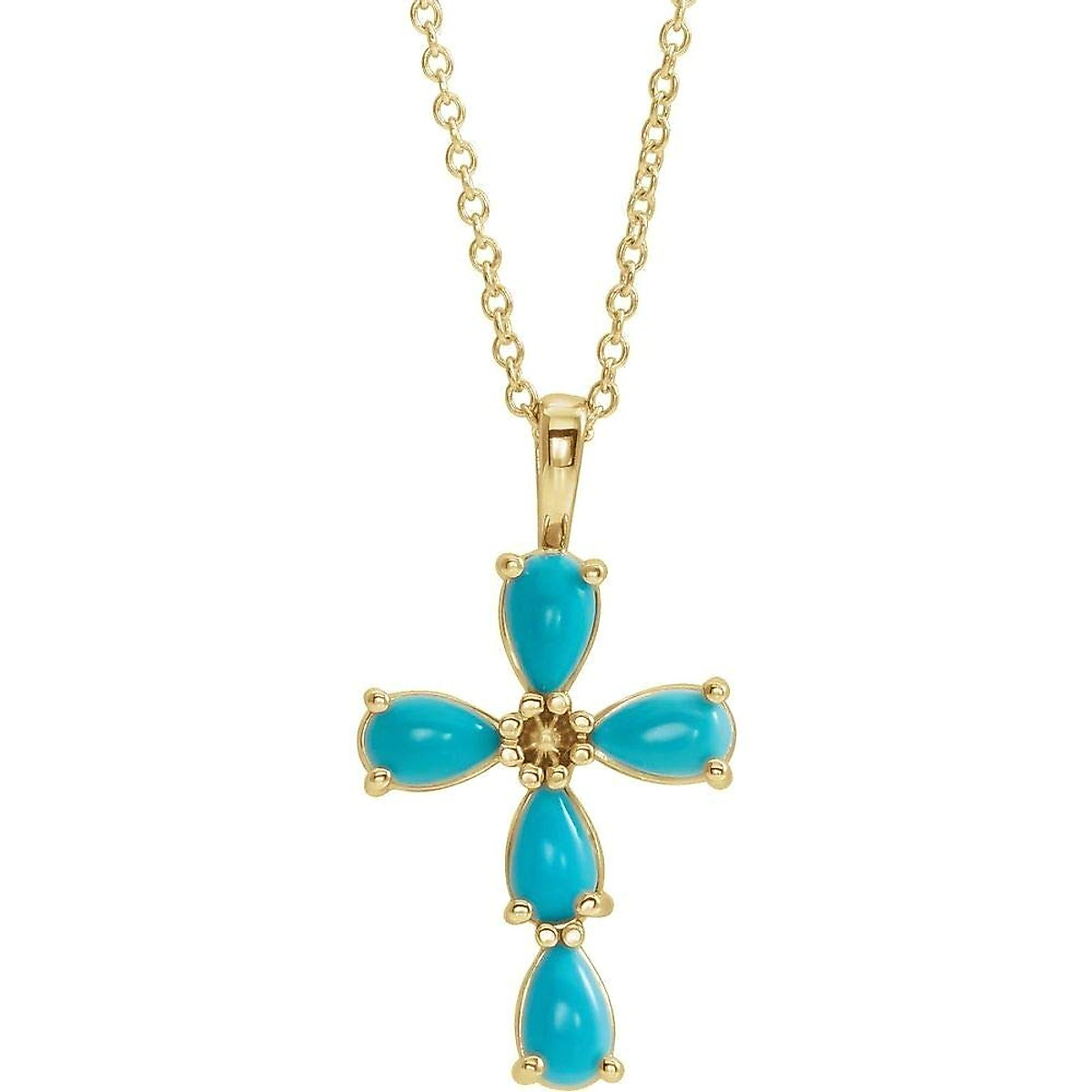 Bonyak Jewelry 14kt Yellow Gold Cabochon Turquoise Cross 16-18" Necklace