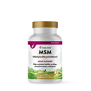 NaturVet Methylsulfonylmethane Joint Support Dog Supplement – Helps Support Healthy Cartilage, Tissue and Joints in Dogs – Includes MSM, Sulfur-Rich Compounds – 250 Ct.