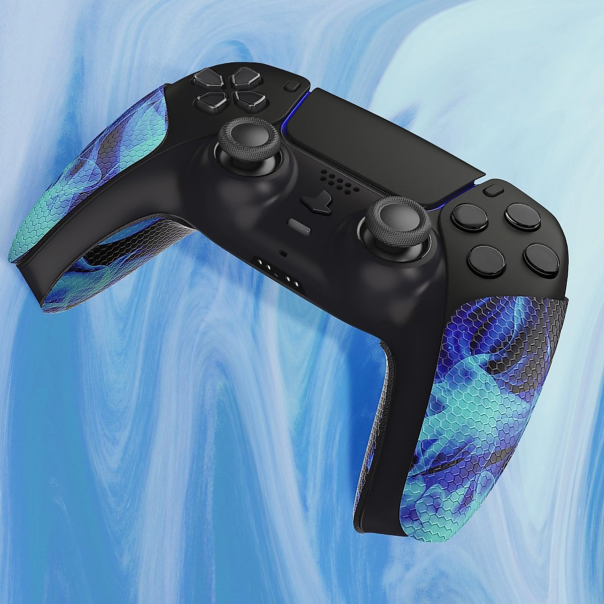 eXtremeRate PlayVital Anti-Skid Sweat-Absorbent Controller Grip for ps5 Controller, Professional Textured Soft Rubber Pads Handle Grips for ps5 Controller - Blue Flame