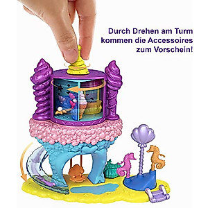 Polly Pocket Rainbow Funland Mermaid Cove Ride Playset, Polly & Mermaid Dolls, Accessories, Dispenser Feature for Surprises, Great Gift for Ages 4 & Up