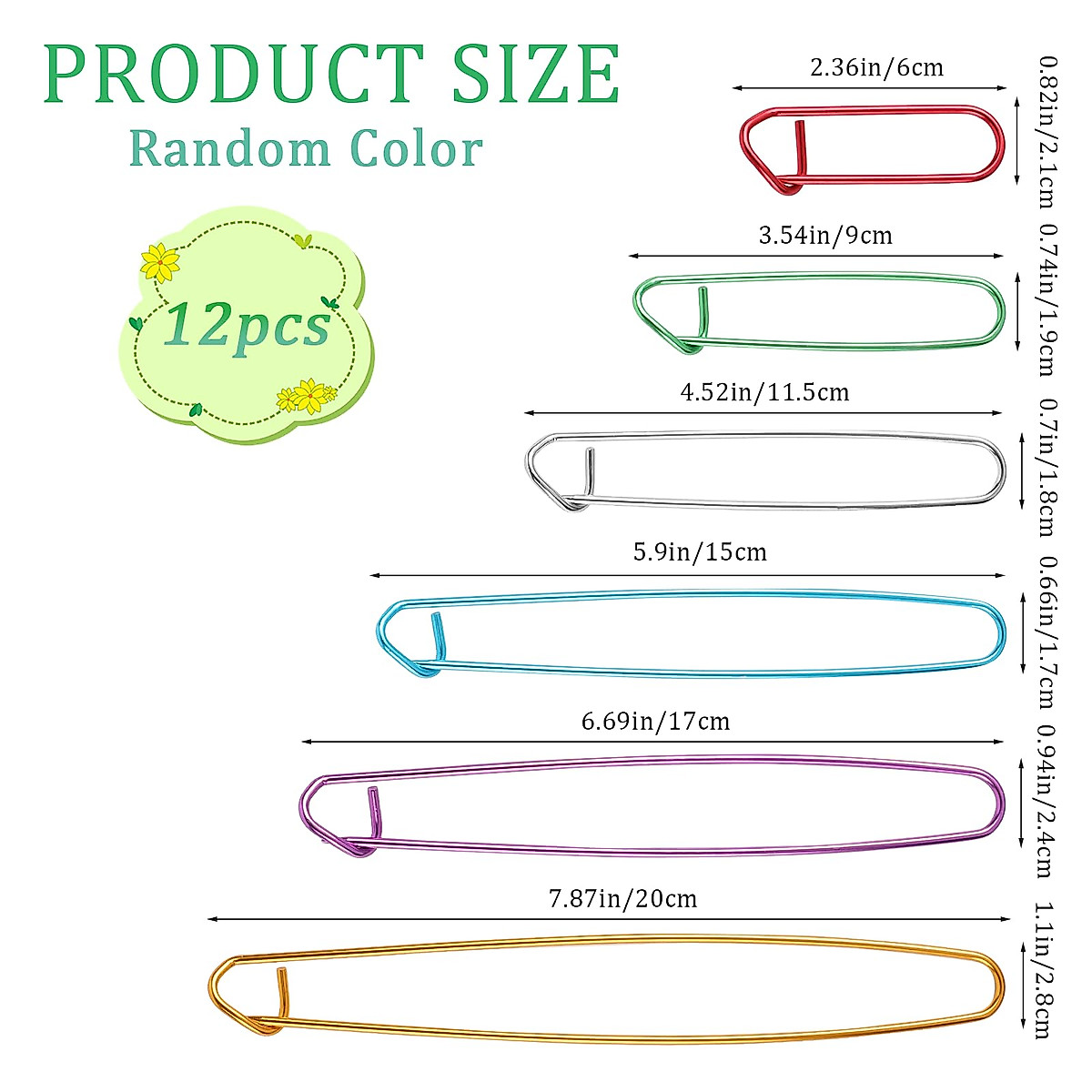 12 PCS Knitting Stitch Holder Set 6 Size Colorful Aluminum Yarn Stitch Holder Set Needles Practical Knitting Crochet Tools Knitting Supplies for Manual DIY Blankets Knitting Project