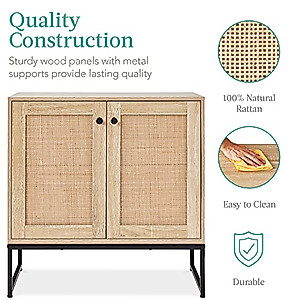 Best Choice Products 2-Door Rattan Storage Cabinet, Accent Furniture, Multifunctional Cupboard for Living Room, Hallway, Kitchen, Sideboard, Buffet Table w/Non-Scratch Foot Pads - Natural