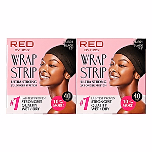 Red by Kiss Wrap Strip, Ultra Strong 2X Longer Stretch, 44 Strips, Black-3.5" (2 PACK)