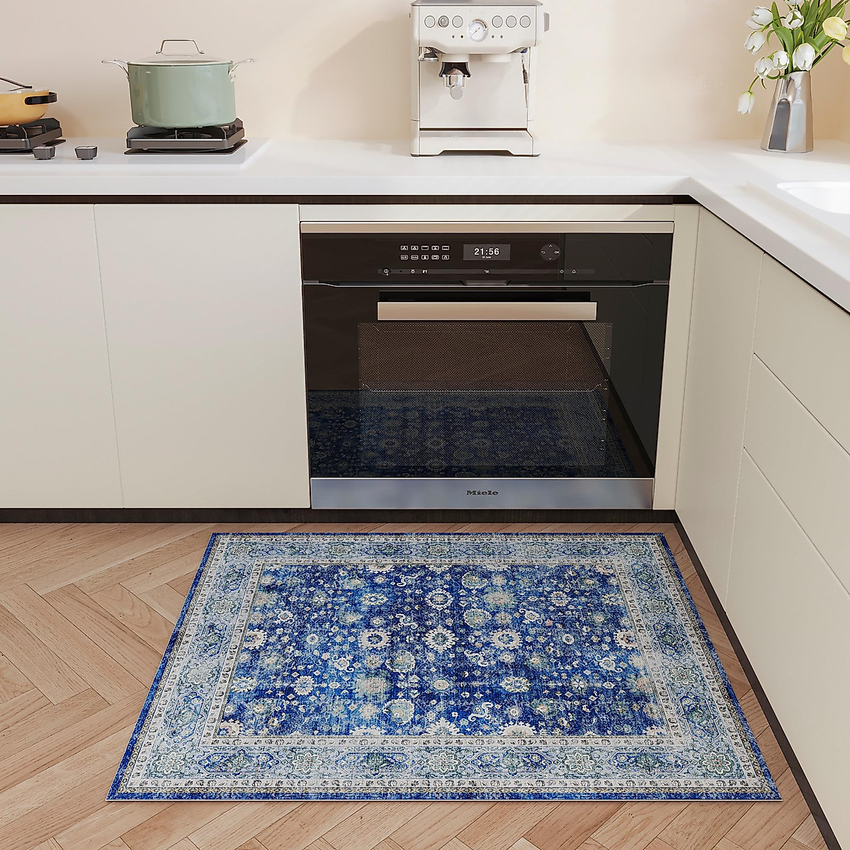 Rugcomf Door Mat Indoor Entrance 2x3 Rug Machine Washable Boho Soft Floral Small Area Rug Non-slip Low Pile Throw Rugs for Entryway, Kitchen, Front Door Indoor Entrance, Entry, Kids Room (Blue)