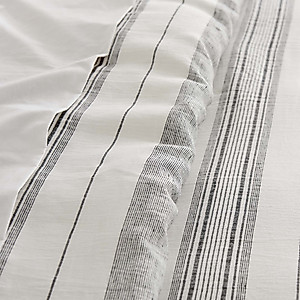 Levtex Home - Monroe Stripe Duvet Cover Set - Full/Queen Duvet Cover (90 x 94in.) + Two Standard Pillow Cases (26 x 20in.) - Grey, White, and Charcoal - Striped - Cotton