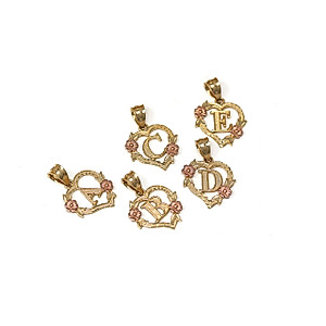 10k Two-Tone Initial Heart Pendant Necklace for Women in Yellow and Rose Gold - Letter R, 20"