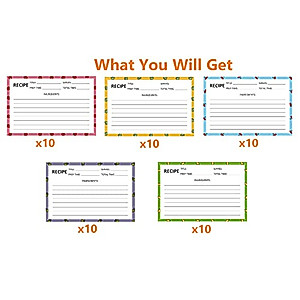 Recipe Cards 50 PCS 4x6inch Double Sided Thick Card Stock 5 Fruit Design Fit with Recipe Binder Recipe Box Gift for Bridal Shower Wedding Housewarming