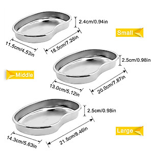 Kidney Tray - Romlon 3 Pack Stainless Steel Tray Metal Tray Stainless Steel Curved Sheet for Dental, Lab Instrument, Office Room, Bathroom.
