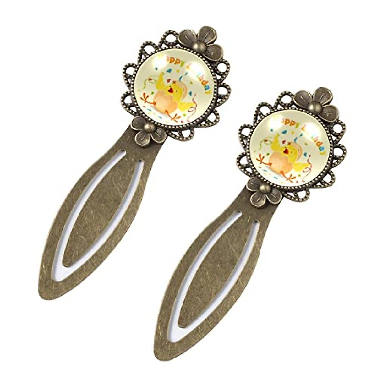 Happy Birthday Cute Yellow Chick and Confetti Vintage Bookmark Gift Box Set for Students Teachers School Library Page Holder with Crystal Glass