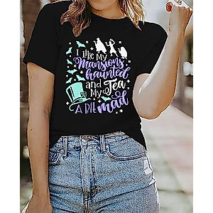 Beware of Hitch Hiking Ghost Shirt Women Funny Halloween Shirt Haunted Mansion Tshirt Hocus Pocus Fall Short Sleeve Top