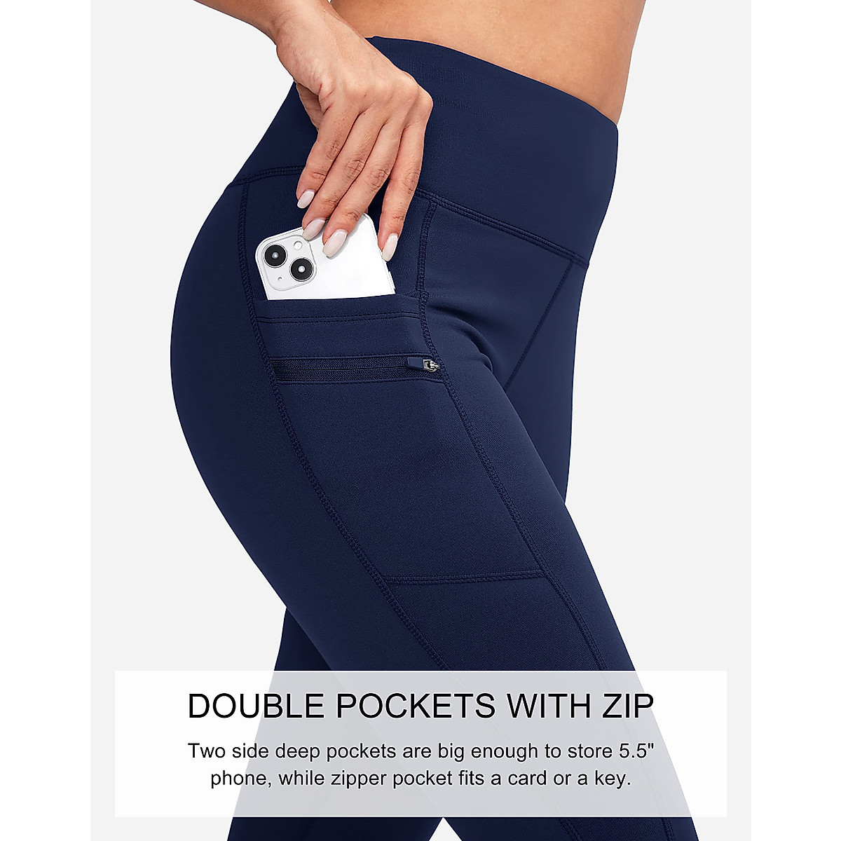 G Gradual Women's Fleece Lined Winter Leggings with Pockets Water Resistant High Waisted Thermal Warm Pants Running Hiking(Navy,S)