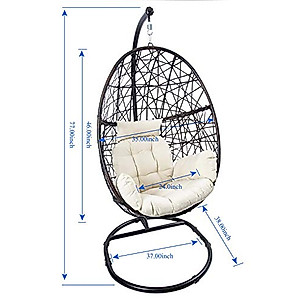LUCKYBERRY Outdoor Wicker Tear Drop Hanging Egg Chair Color Cushion Beige