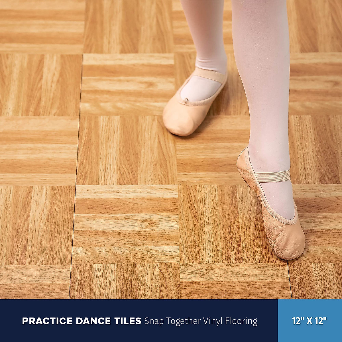 IncStores 3/8" Thick Snap Together Dance Flooring Tiles | 12”x12” Printed Vinyl Dance Floor Tiles for Practice & Performance | Beachwood | 52 Tile Pack