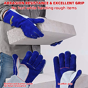 662℉ Welding Gloves HANDSOME PROTECTION 16 Inches, Heat/Fire Resistant Mitts Animal handling Glove Extra Long Sleeve for Oven/Grill/Fireplace/Furnace/Stove/Pot Holder/Tig Welder/Mig/BBQ (Blue)