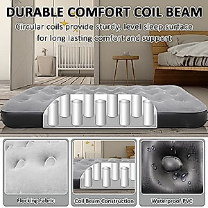 Camping Air Mattress Air Bed with Inflatable U-Shaped Pillow Single Air Mattress Blow Up Bed Thicken Air Mattresses Sleeping Pad for Camping Tent Car Travel Home Office ( Grey)