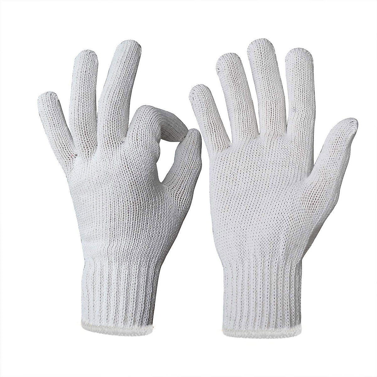 Evridwear Cotton Polyester String Knit Shell Safety Protection Work Gloves for Painter Mechanic Industrial Warehouse Gardening Construction Men & Women 12 Pairs, no Dots, Large Size