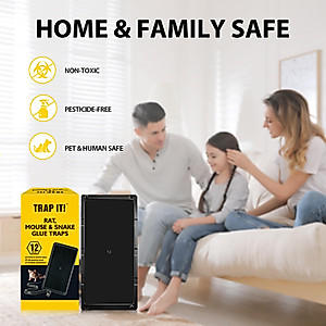 TRAP IT! Mouse Traps Indoor for Home, 12 Pack Pre-Baited Sticky Glue Traps for Mice & Rats, Larger Heavy Duty Adhesive Plastic Trays Pet Family Safe for Rodents, Snakes, Spiders, Lizards Pest Control