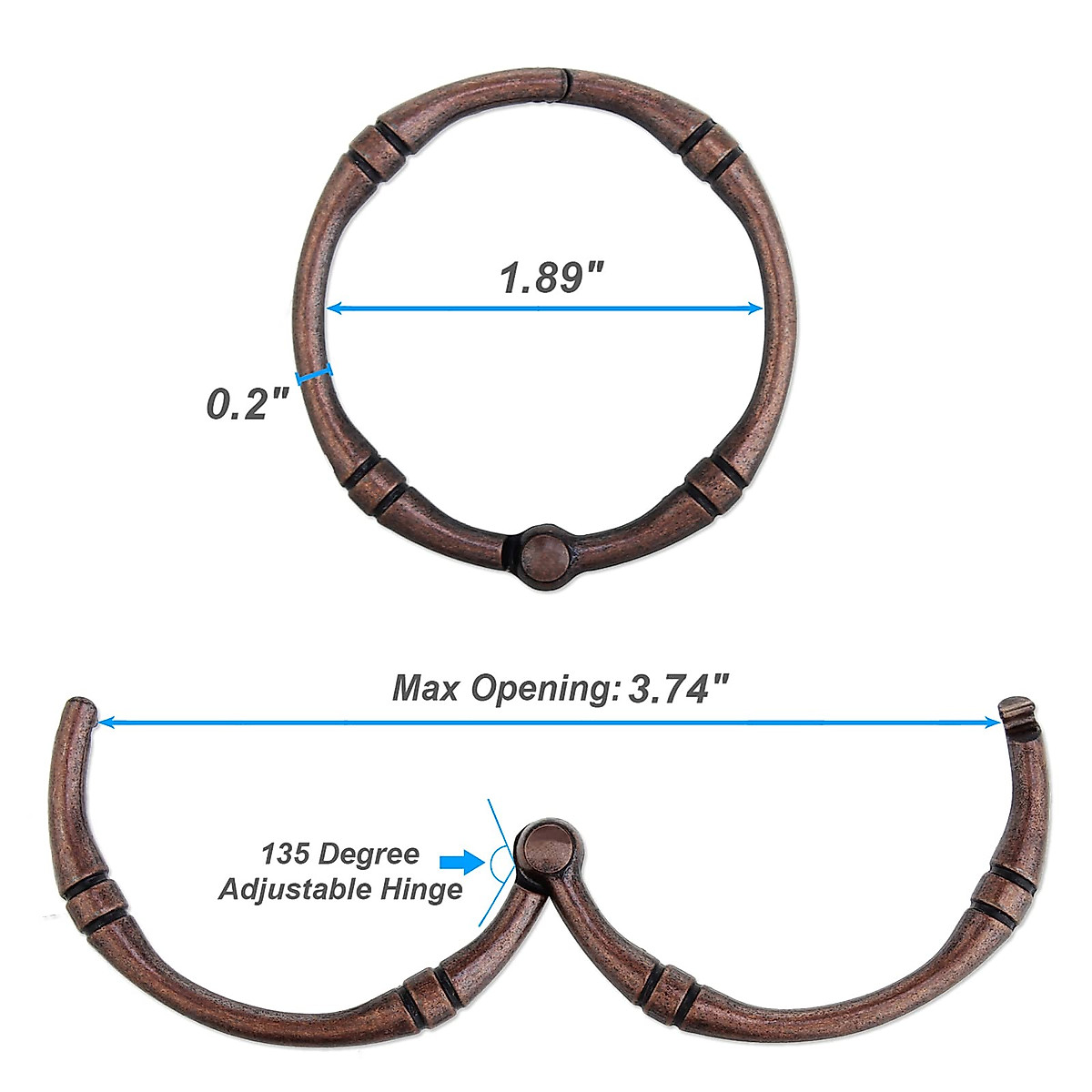 TCMAO Shower Curtain Hooks, Rustproof Decorative Shower Curtain Rings Metal Round Shower Hooks for Bathroom Shower Rod, 12 Pack (Oil Rubbed Bronze)