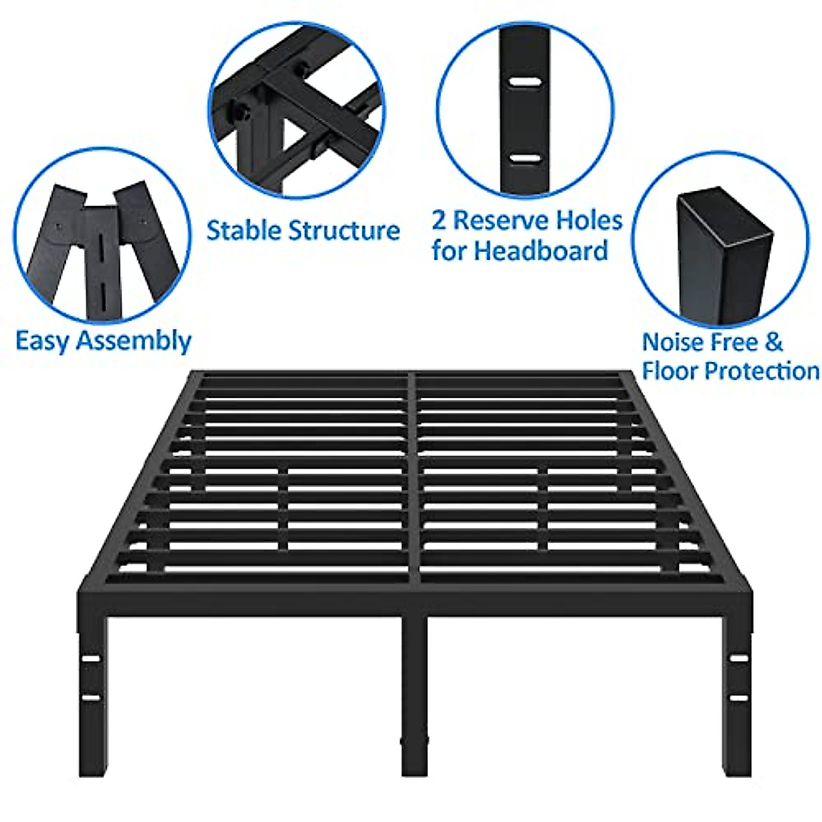 FUIOBYVV Full Size Bed Frame, 14 Inch Heavy Duty Metal Platform Bed Frame Full Support Up to 3500 lbs, No Box Spring Needed/No Shaking/Steel Slat Support/Noise Free/Easy Assembly