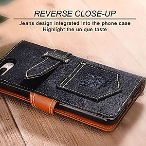 Case Compatible with Oppo Reno 6 Pro 5G,Leather Flip Case with Card Slot,Stand Holder and Buttoned Magnetic Closure,Jeans Fabric Case for Oppo Reno 6 Pro 5G