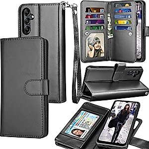Tekcoo Galaxy A14 5G Case, Galaxy A14 5G Wallet Case, Luxury PU Leather Cash Credit Card Slots Holder Carrying Folio Flip Cover [Detachable Magnetic Hard Case] Kickstand for Samsung A14 5G [Black]