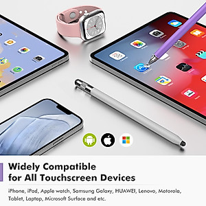 MEKO 3 in 1 Stylus Pens for Touch Screens, High Sensitivity & Precision Capacitive Stylus Pencil for Apple iPad iPhone Tablets Samsung Galaxy All Universal Touchscreen Devices (2 Pack-Silver/Purple)