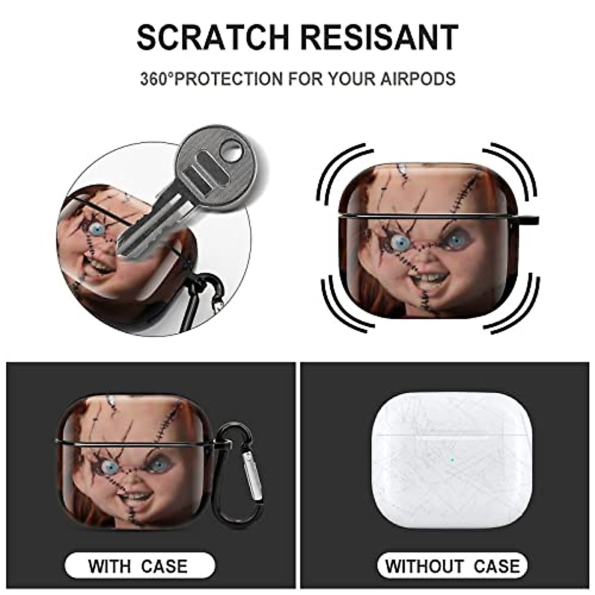 Bride of Chucky for AirPods 3rd Generation Case with Keychain Whole Body Anime Printing Shockproof Protective Case Cover for Wireless Charging Compatible with AirPods 3