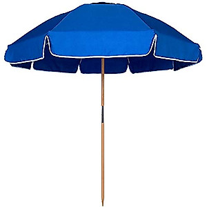 AMMSUN 7.5ft Heavy Duty HIGH Wind Beach Umbrella Commercial Grade Patio Beach Umbrella frames with Air Vent Ash Wood Pole & Carry Bag UV 50+ Protection Blue