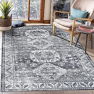ROYHOME Washable Rug 8x10 Area Rugs for Living Room Large Indoor Carpet Persian Area Rug Oriental Rug Boho Distressed Area Rug for Bedroom Kitchen Home Office, Grey 8' x 10'