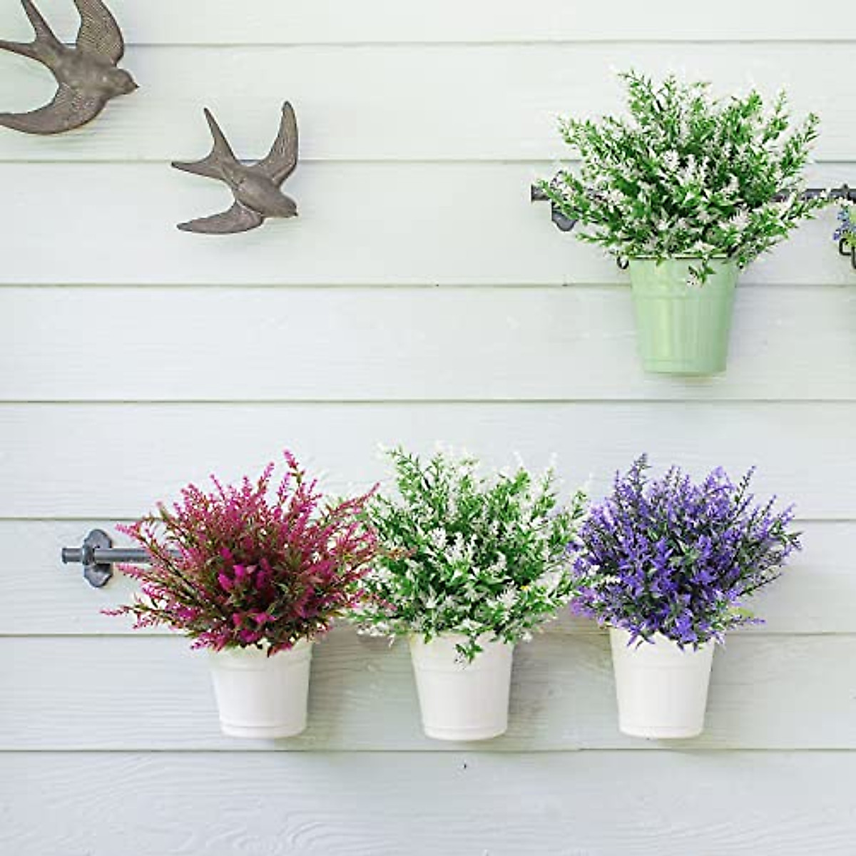WXBOOM 9pcs Artificial Flowers UV Resistant Faux Plastic Flower Outdoor Fake Lavender Flowers in Bulk Outside Garden Porch Window Hanging Planters Decoration (Purple, White, Magenta)