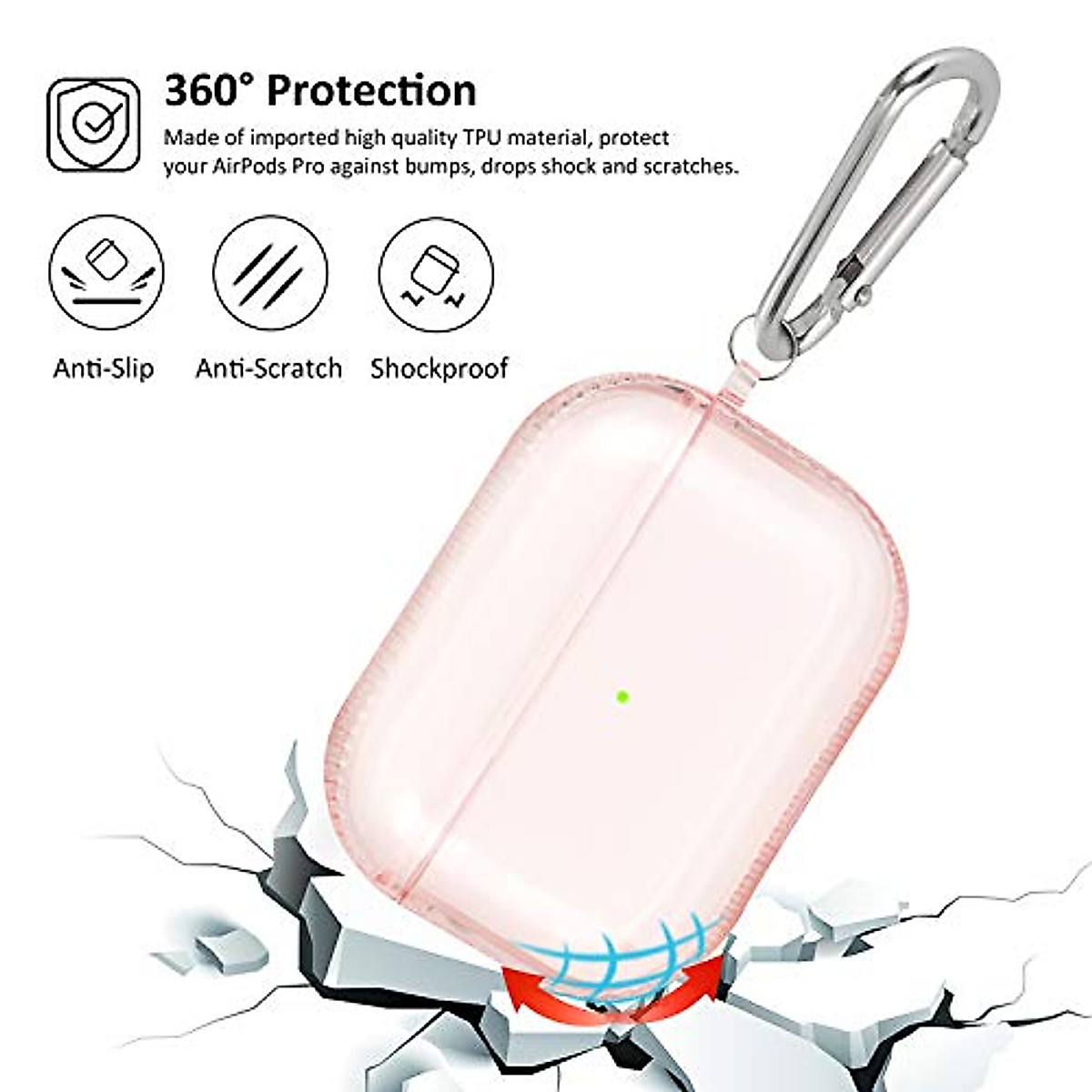 KOREDA Protective Cover Compatible with AirPods Pro & AirPods Pro 2 Case, Soft Clear Full Protective Case Shockproof Cover with Keychain Set for Airpods Pro 2nd Generation/1st Generation Case (Pink)