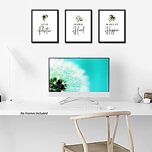 Botanical Inspirational Motivational Wall Art Office Decor - Unframed Set of 3 - 8x10 inch - Black and White Sage Green Leaf Plant Wall Art Posters for Office, Positive Office Decor, Inspirational Motivational Office Wall Decor Posters, Office Wall Art fo